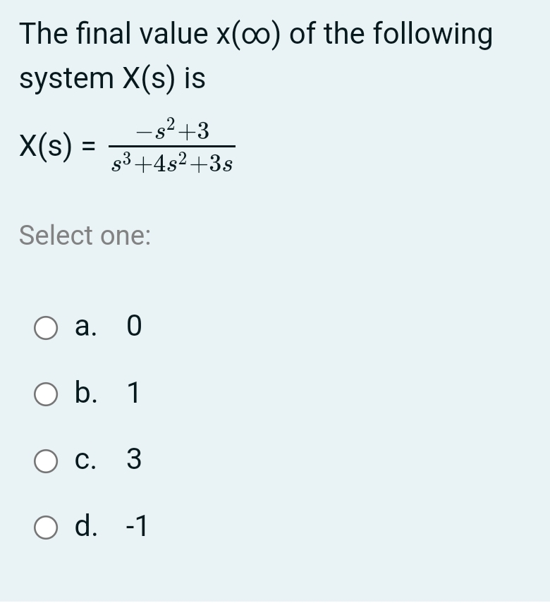 Solved The final value x(∞) ﻿of the following system x(s) | Chegg.com