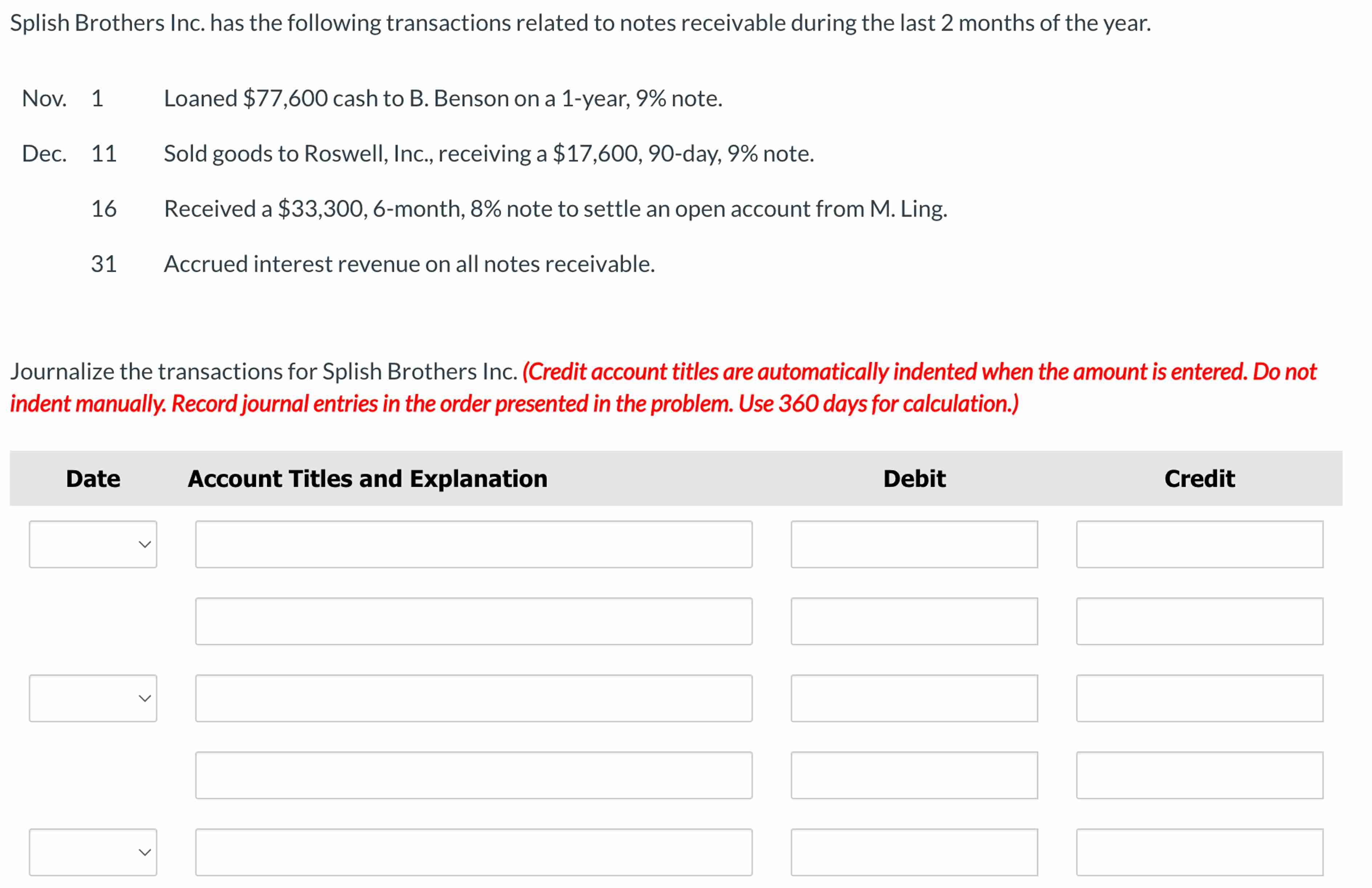 Solved .Splish Brothers Inc. has the following transactions | Chegg.com