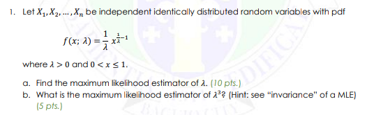 Solved 1. Let X₁, X₂,..., X, be independent identically | Chegg.com