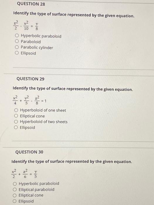 Solved QUESTION 28 Identify the type of surface represented | Chegg.com