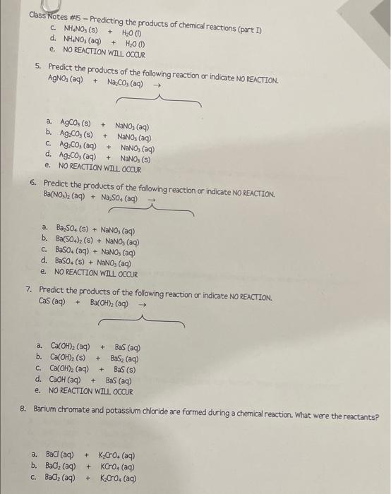 Solved Class Notes \#5S - Predicting the products of | Chegg.com