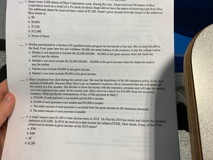 1. Stuart owns 2,000 shares of Blue Corporation | Chegg.com