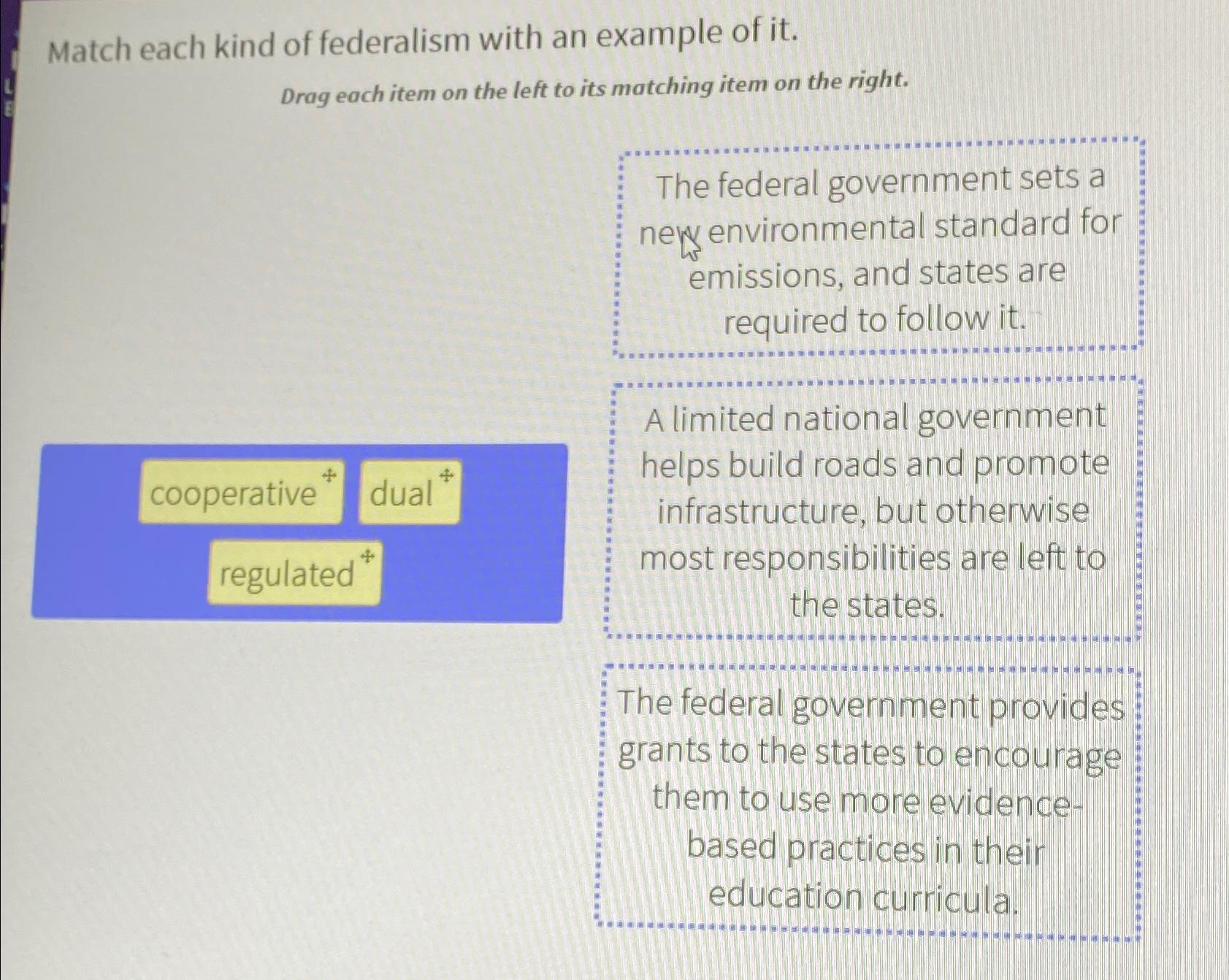 Solved Match each kind of federalism with an example of | Chegg.com