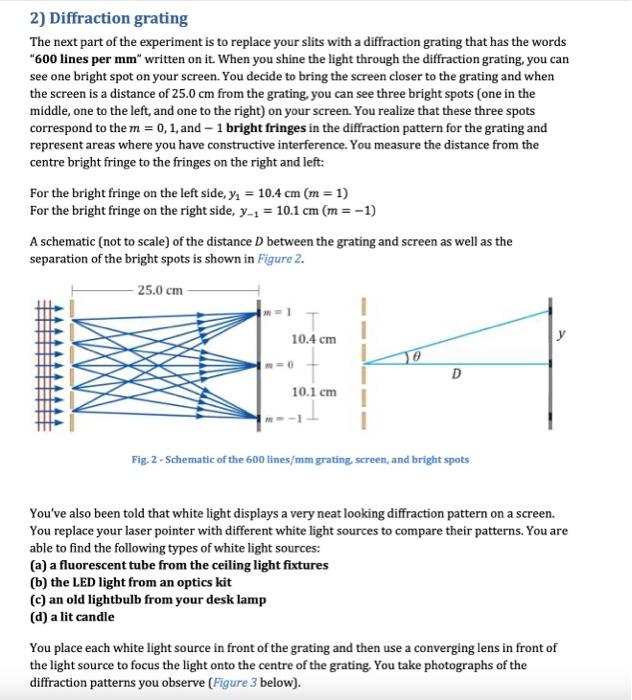 Solved 2) Diffraction grating The next part of the | Chegg.com