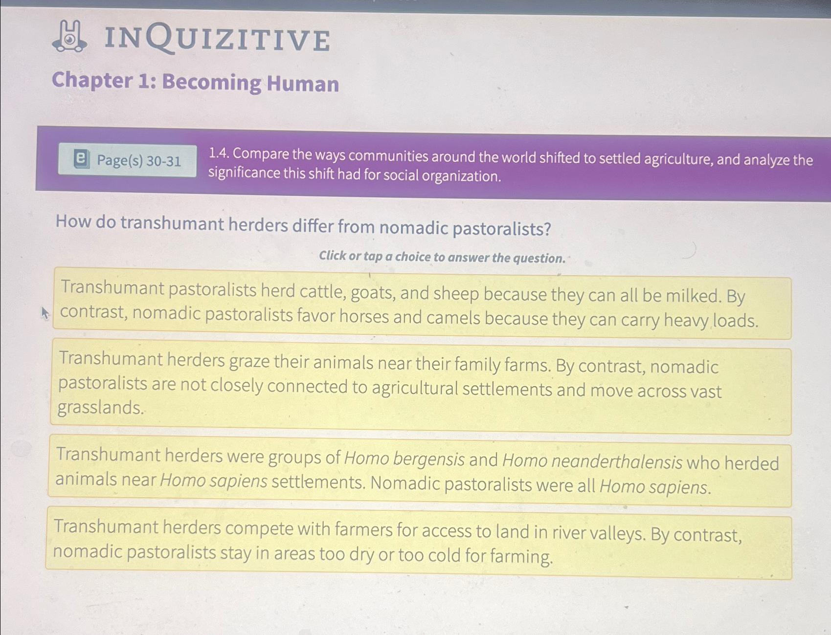 Solved INQUIZITIVEChapter 1: Becoming Human[e] | Chegg.com
