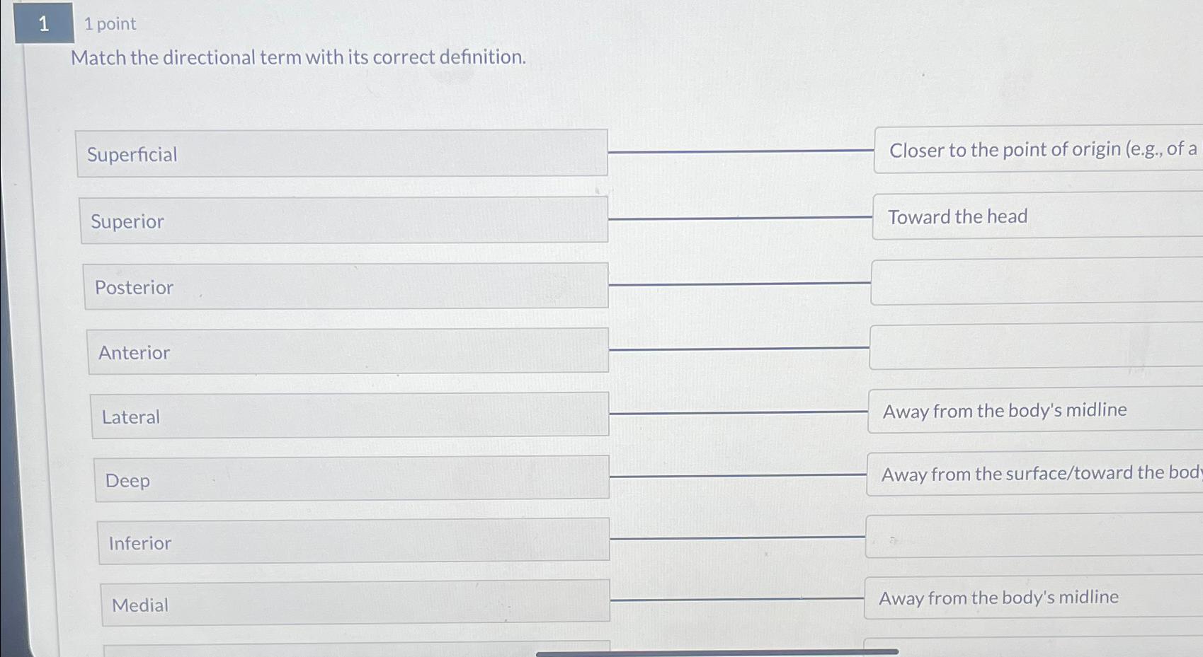 Solved 11 ﻿pointMatch the directional term with its correct | Chegg.com