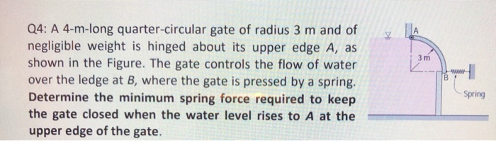 Solved www Q4: A 4-m-long quarter-circular gate of radius 3 | Chegg.com