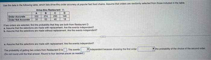 Solved If two orders are selected, find the probablity that | Chegg.com