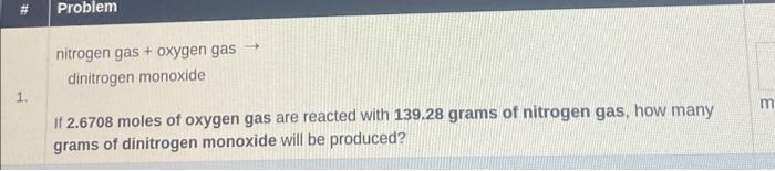 Solved # Problem nitrogen gas + oxygen gas dinitrogen | Chegg.com