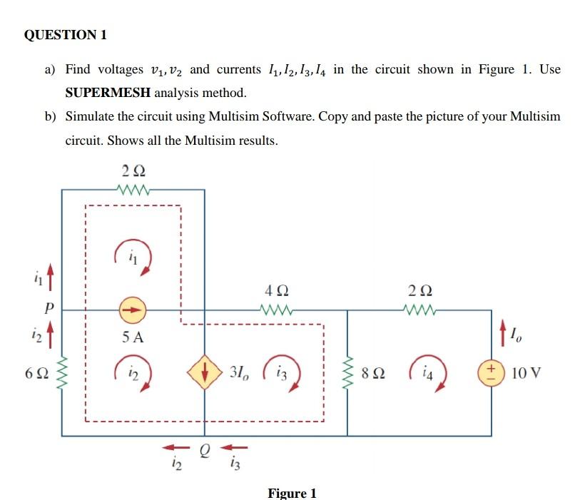 Solved a) Find voltages v1,v2 and currents I1,I2,I3,I4 in | Chegg.com