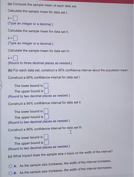 Solved The following data sets represent simple random | Chegg.com