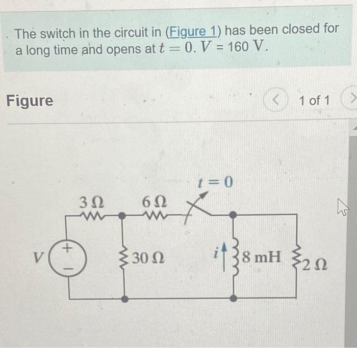 Solved The switch in the circuit in (Figure 1) has been | Chegg.com