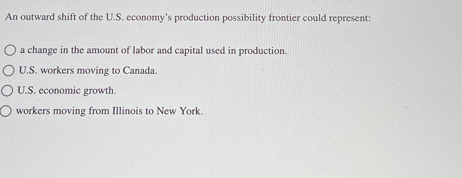 Solved An outward shift of the U.S. ﻿economy's production | Chegg.com
