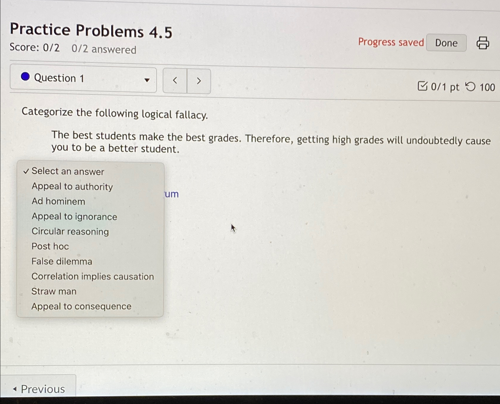 Solved Practice Problems 4.5Score: 0/2 0/2 ﻿answeredProgress | Chegg.com