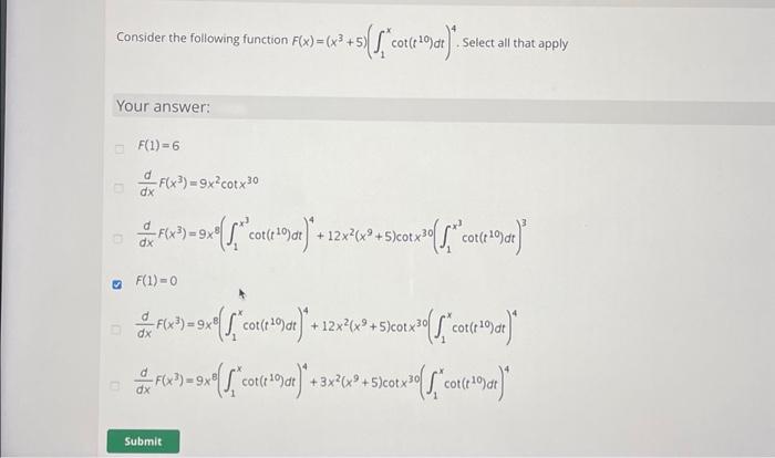 Solved (S Consider the following function F(x) = (x³ +5) | Chegg.com