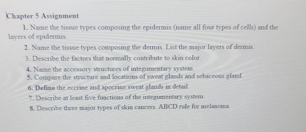 Solved Chapter 5 Assignment 1. Name the fissue types | Chegg.com