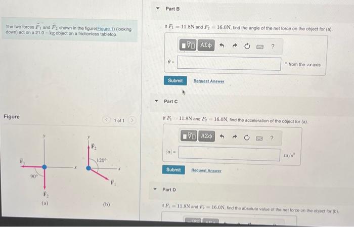Solved The two forces F1 and F2 shown in the | Chegg.com
