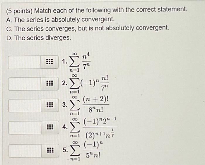 Solved (5 points) Match each of the following with the | Chegg.com