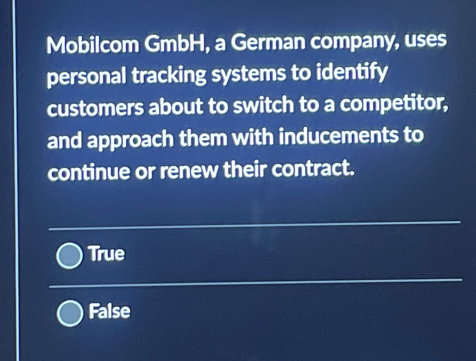 Solved Mobilcom GmbH, ﻿a German company, uses personal | Chegg.com