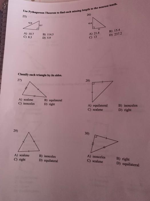 Solved Use Pythagorean Theorem to find each missing length | Chegg.com
