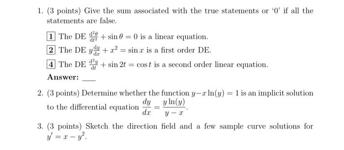 Solved 1. ( 3 points) Give the sum associated with the true | Chegg.com