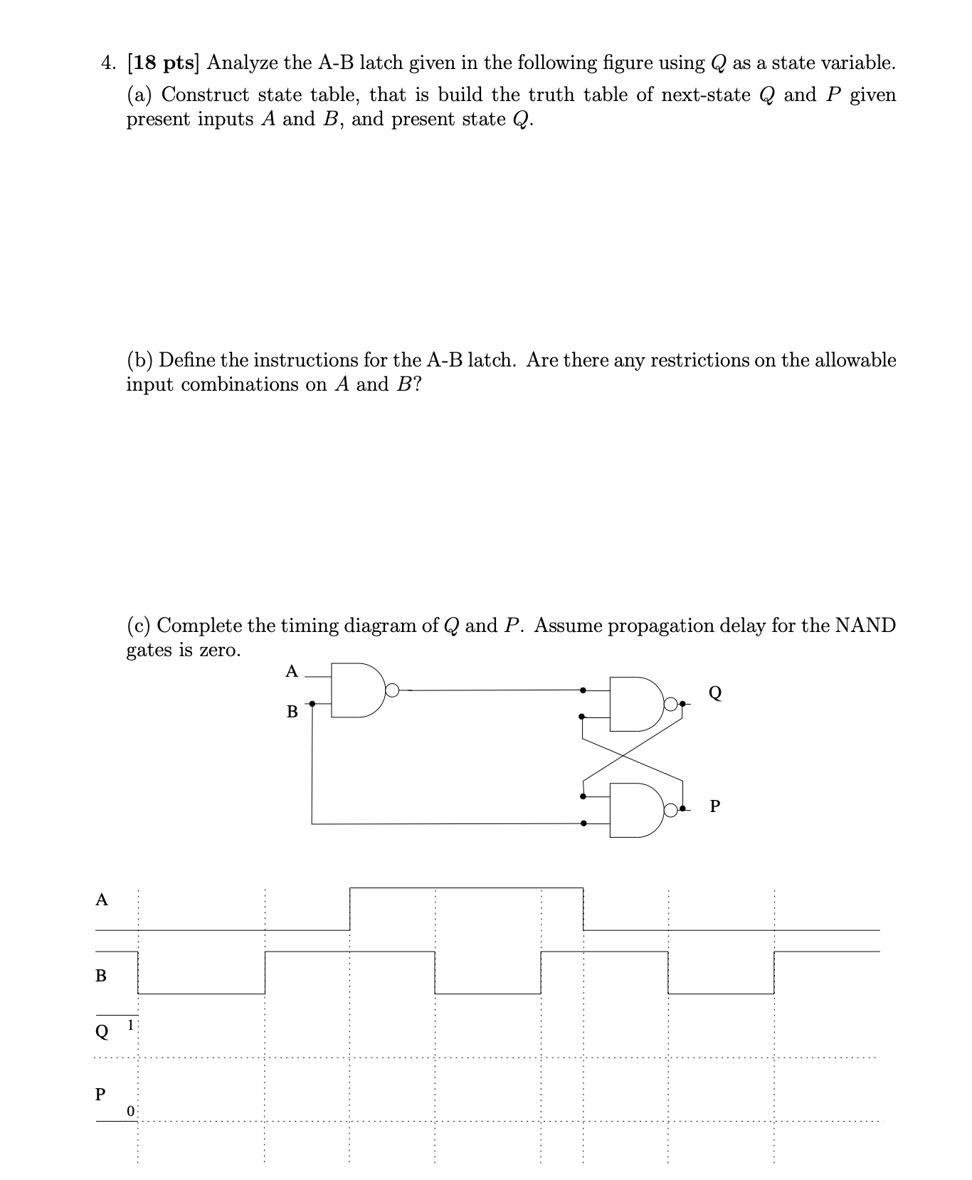 Analyze the A-B latch given in the following figure | Chegg.com