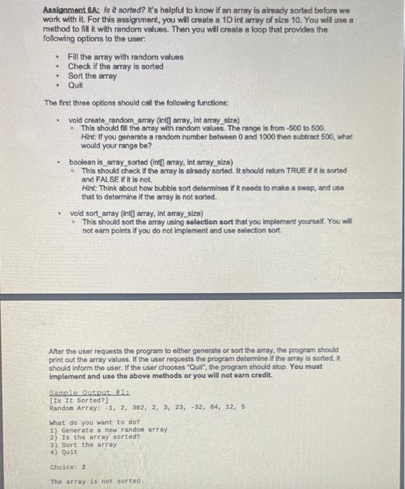 Solved Assignment 6A: is it sorted? lits helpful to know if | Chegg.com