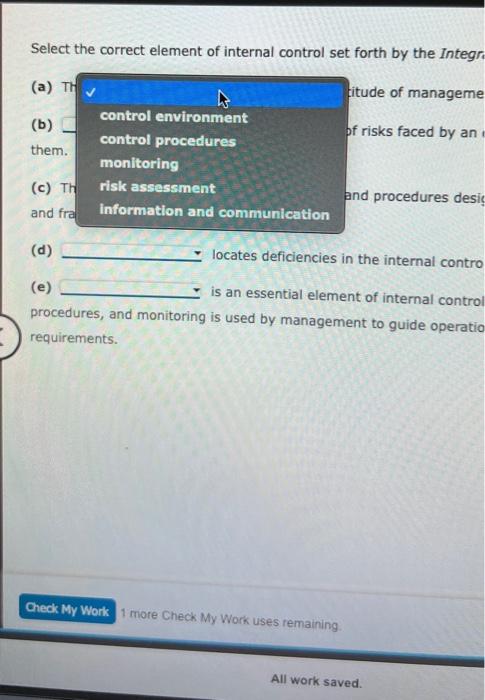 Solved Select the correct element of internat control set | Chegg.com