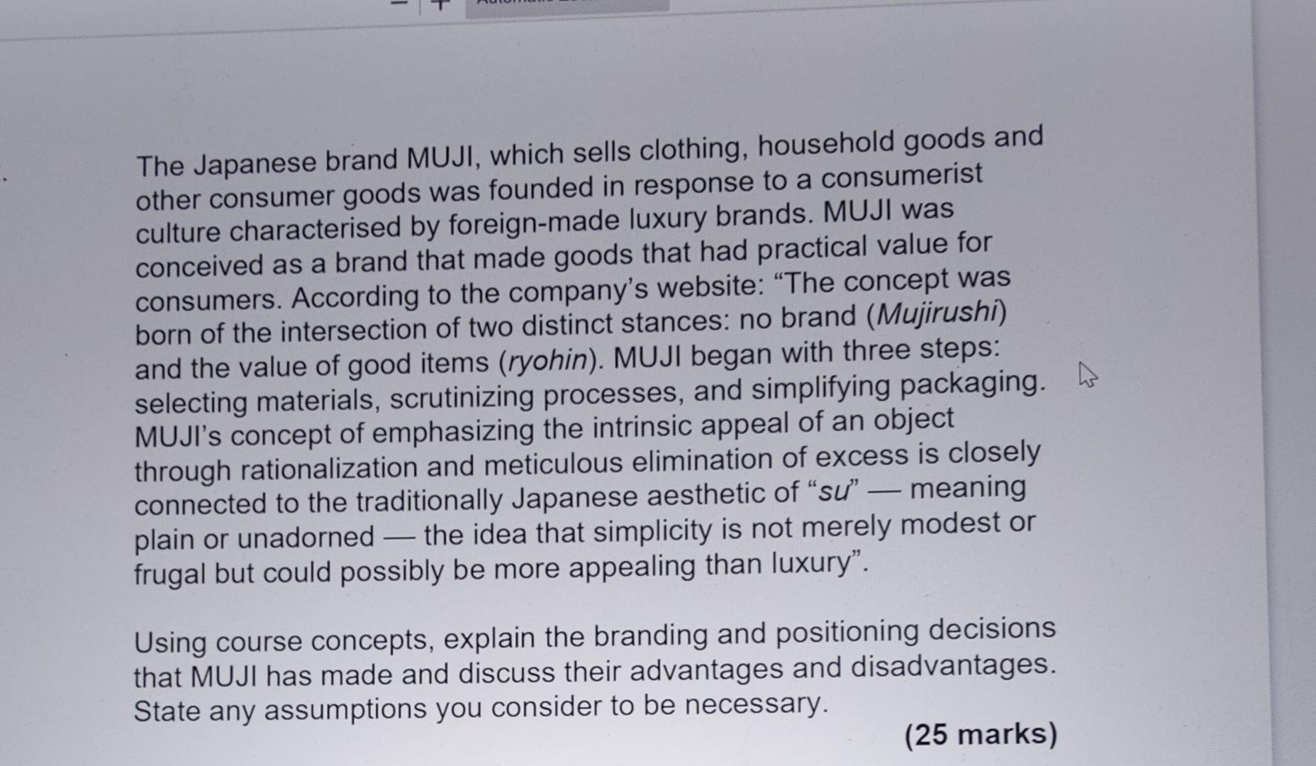 Solved The Japanese brand MUJI, which sells clothing, | Chegg.com