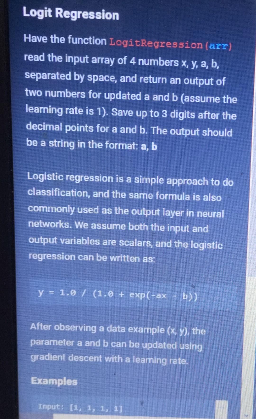 Solved Coderbyte Logit Regression Have The Function Chegg