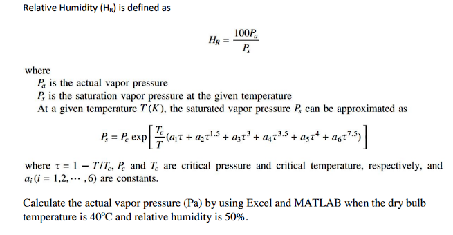 Relative Humidity (HR) is ﻿defined | Chegg.com