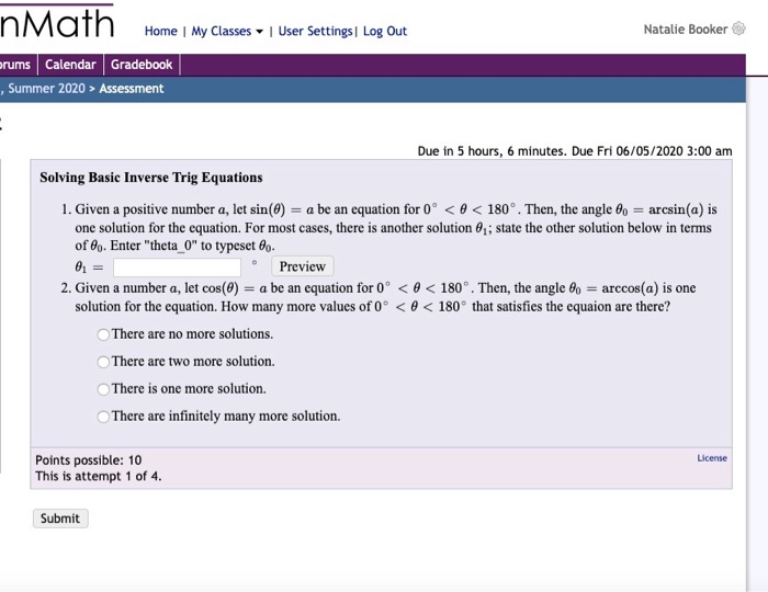 Solved Natalie Booker nMath Home My Classes User Settings | | Chegg.com