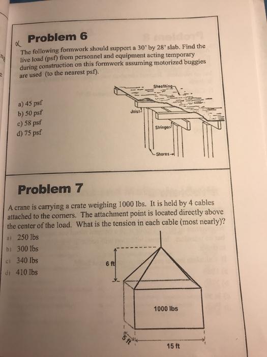 Solved Problem 6 The following formwork should support a 30' | Chegg.com
