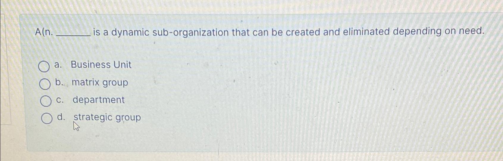 Solved . ﻿is a dynamic sub-organization that can be created | Chegg.com