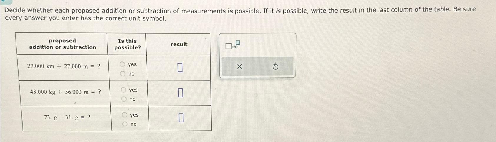 Solved Decide whether each proposed addition or subtraction | Chegg.com