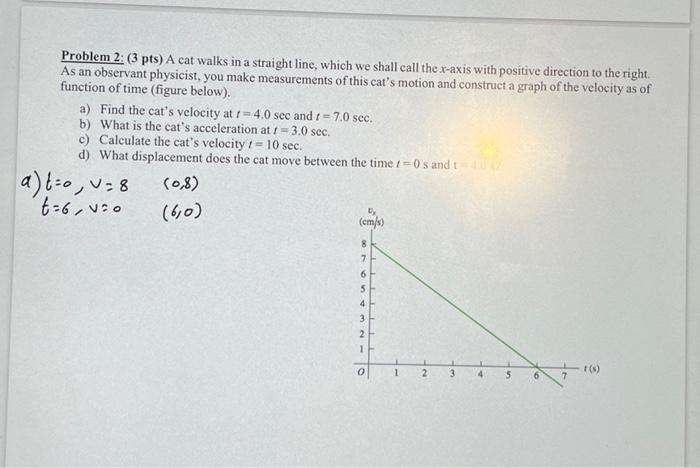 Solved Problem 2: (3 pts) A cat walks in a straight line, | Chegg.com