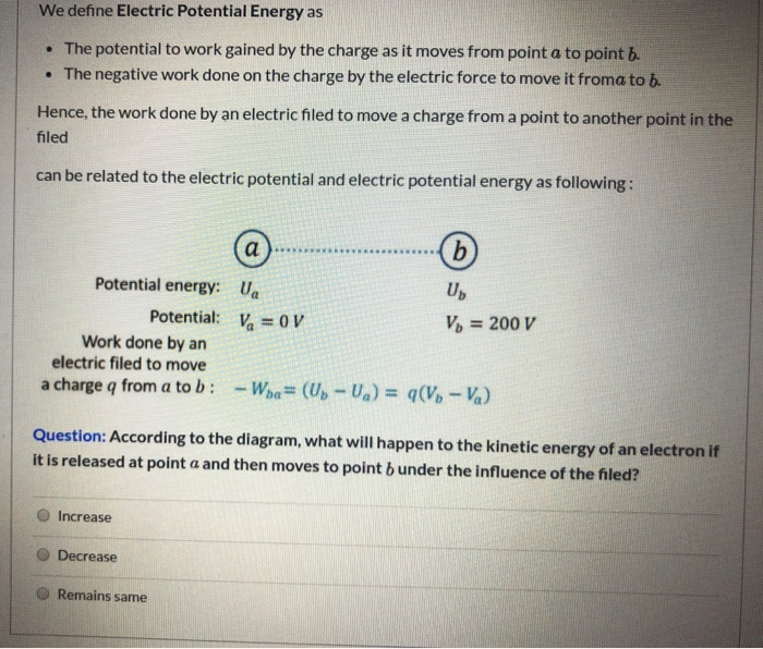 Solved We define Electric Potential Energy as • The | Chegg.com
