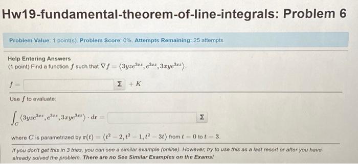 Solved Hw19-fundamental-theorem-of-line-integrals: Problem 6 | Chegg.com