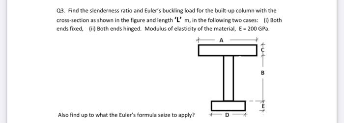Solved Q3. Find the slenderness ratio and Euler’s buckling | Chegg.com