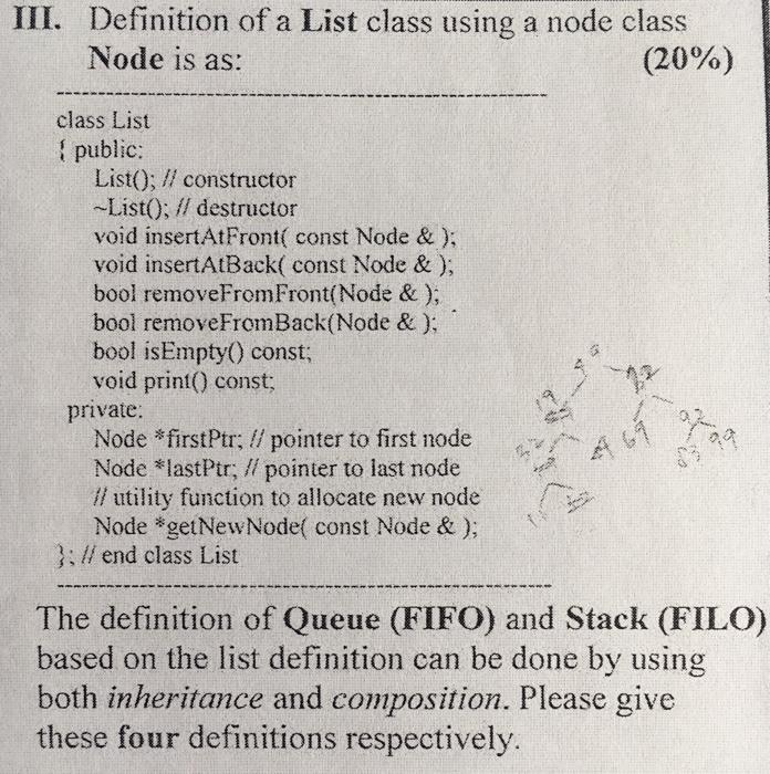 Solved III. Definition of a List class using a node class | Chegg.com