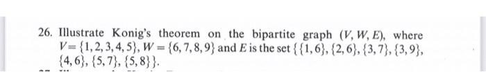 Solved 26. Illustrate Konig's theorem on the bipartite graph | Chegg.com