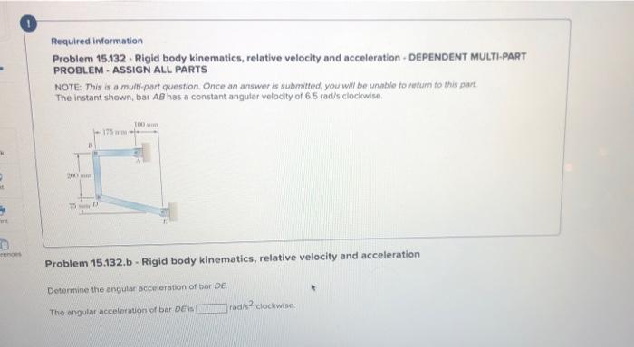 Solved 2 Required information Problem 15.132 - Rigid body | Chegg.com