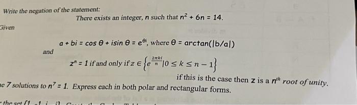 Write the negation of the statement: There exists an | Chegg.com