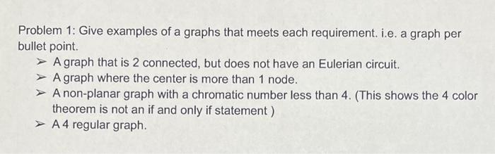 Solved Problem 1: Give examples of a graphs that meets each | Chegg.com