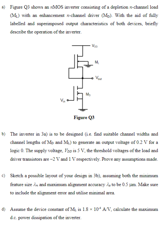 Solved a) ﻿Figure Q3 ﻿shows an nMOS inverter consisting of a | Chegg.com