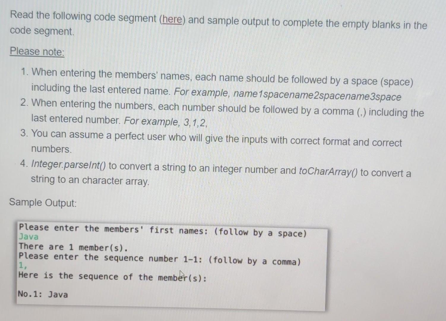 Solved Read the following code segment (here) and sample | Chegg.com