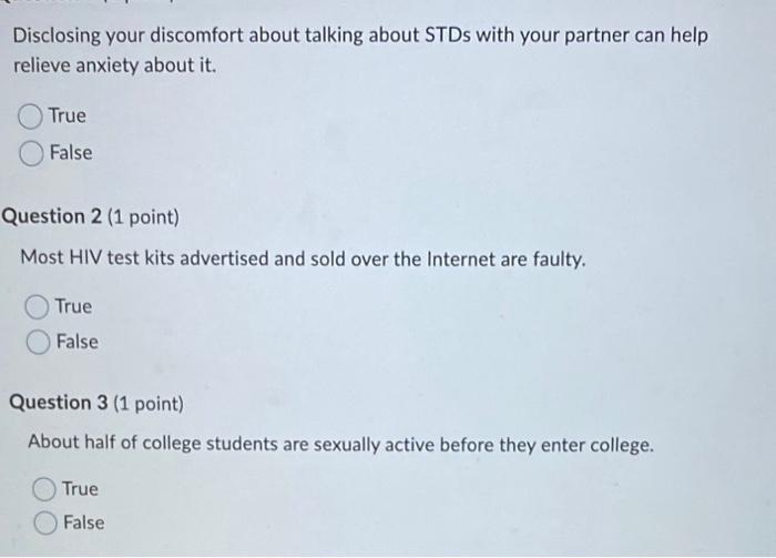 Solved Disclosing your discomfort about talking about STDs | Chegg.com