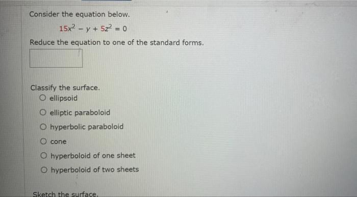 Solved Consider the equation below. 15x2 - - y + 5z = 0 | Chegg.com