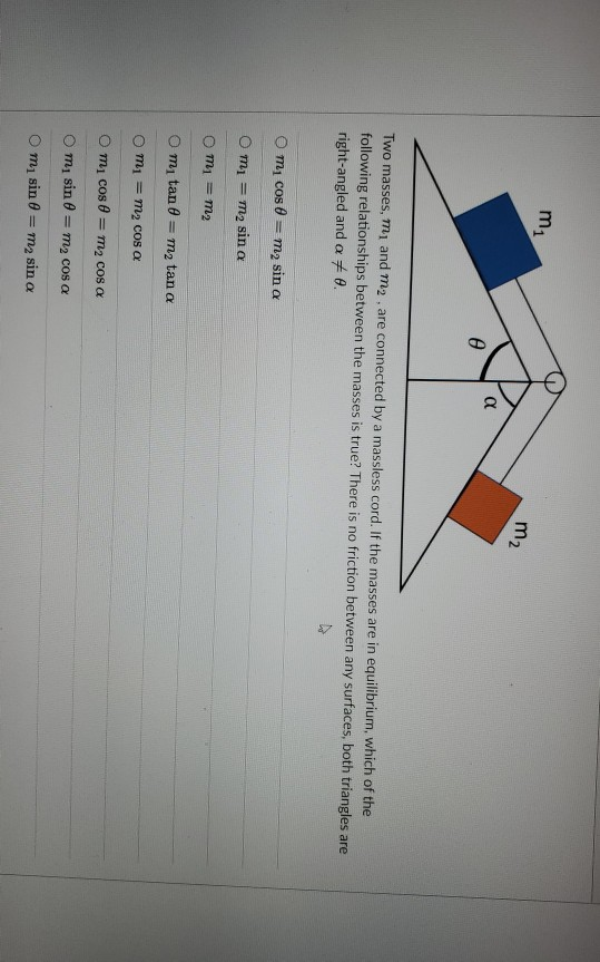 Solved mi m2 a e Two masses, mi and m2 are connected by a | Chegg.com