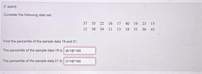 Solved Consider the following data set: Find the percentile | Chegg.com